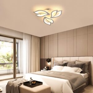 Goeco LED Ceiling Light, Acrylic Modern Ceiling Light, 3 Heads White Flower Flush Mount Ceiling Light Fixture 3000K Warm Light for Bedroom, Kitchen, Living Room, Dining Room