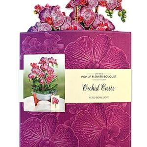 Freshcut Paper Pop Up Cards, Orchid Oasis, 12 Inch Life Sized Forever Flower Bouquet 3D Popup Greeting Cards, Birthday Gift Cards, Gifts for Her with Note Card & Envelope