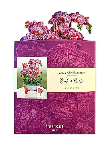 Freshcut Paper Pop Up Cards, Orchid Oasis, 12 Inch Life Sized Forever Flower Bouquet 3D Popup Greeting Cards, Birthday Gift Cards, Gifts for Her with Note Card & Envelope