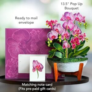 Freshcut Paper Pop Up Cards, Orchid Oasis, 12 Inch Life Sized Forever Flower Bouquet 3D Popup Greeting Cards, Birthday Gift Cards, Gifts for Her with Note Card & Envelope