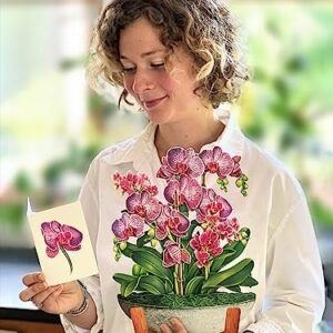 Freshcut Paper Pop Up Cards, Orchid Oasis, 12 Inch Life Sized Forever Flower Bouquet 3D Popup Greeting Cards, Birthday Gift Cards, Gifts for Her with Note Card & Envelope