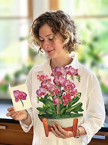 Freshcut Paper Pop Up Cards, Orchid Oasis, 12 Inch Life Sized Forever Flower Bouquet 3D Popup Greeting Cards, Birthday Gift Cards, Gifts for Her with Note Card & Envelope