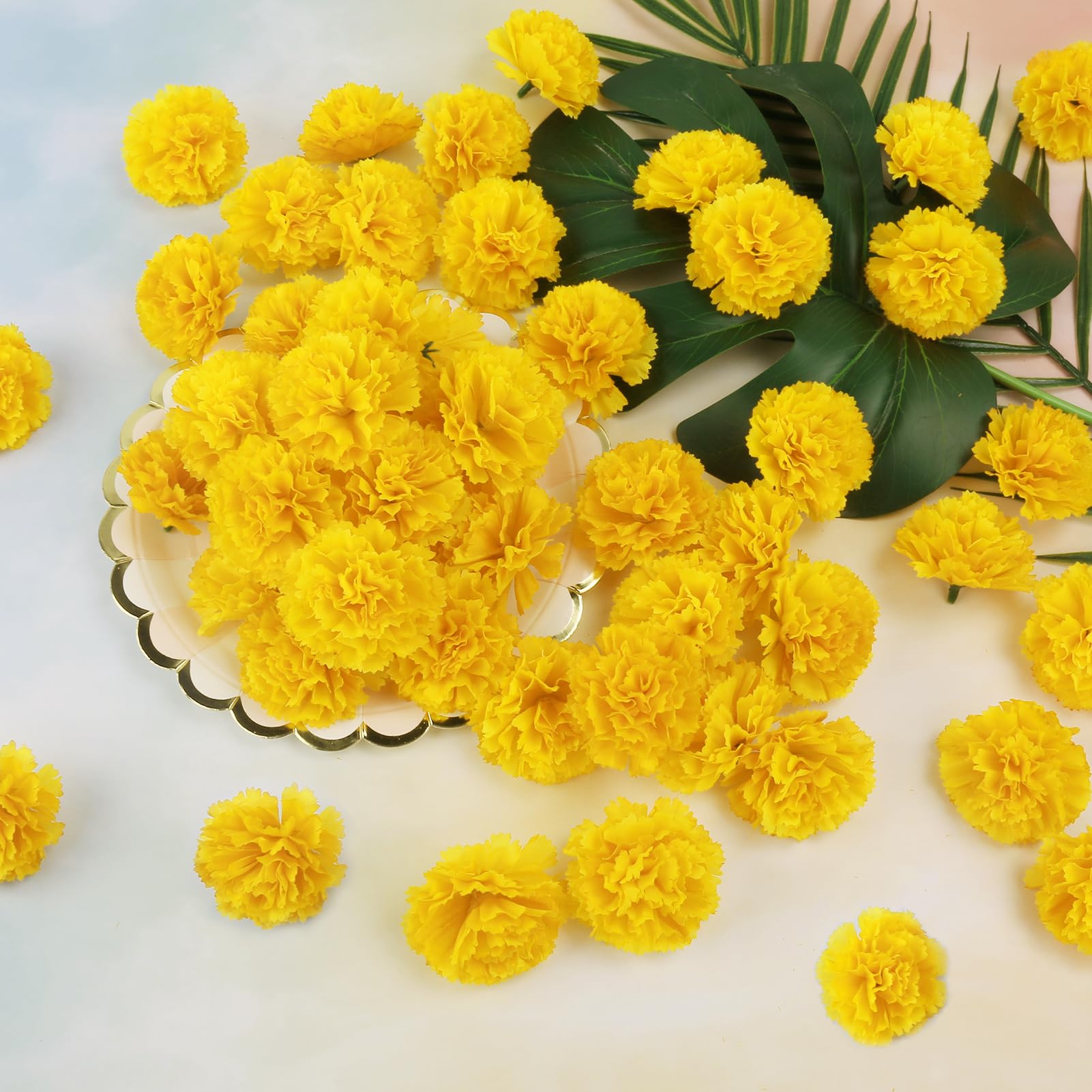 30 pcs Artificial Marigold Flowers,2inch Silk Marigold Flower Heads,Yellow Flowers Artificial for Decoration,Marigold Heads for Parties,Indian Wedding,Indian Theme,Diwali Home Decor DIY Wreath Garland