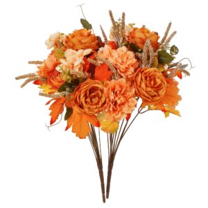 thanksgiving decorations - 2pcs artificial fall flowers, fall decor flower bouquet for wedding bouquets autumn decor centerpieces arrangements faux flowers party bridal baby shower home decorations