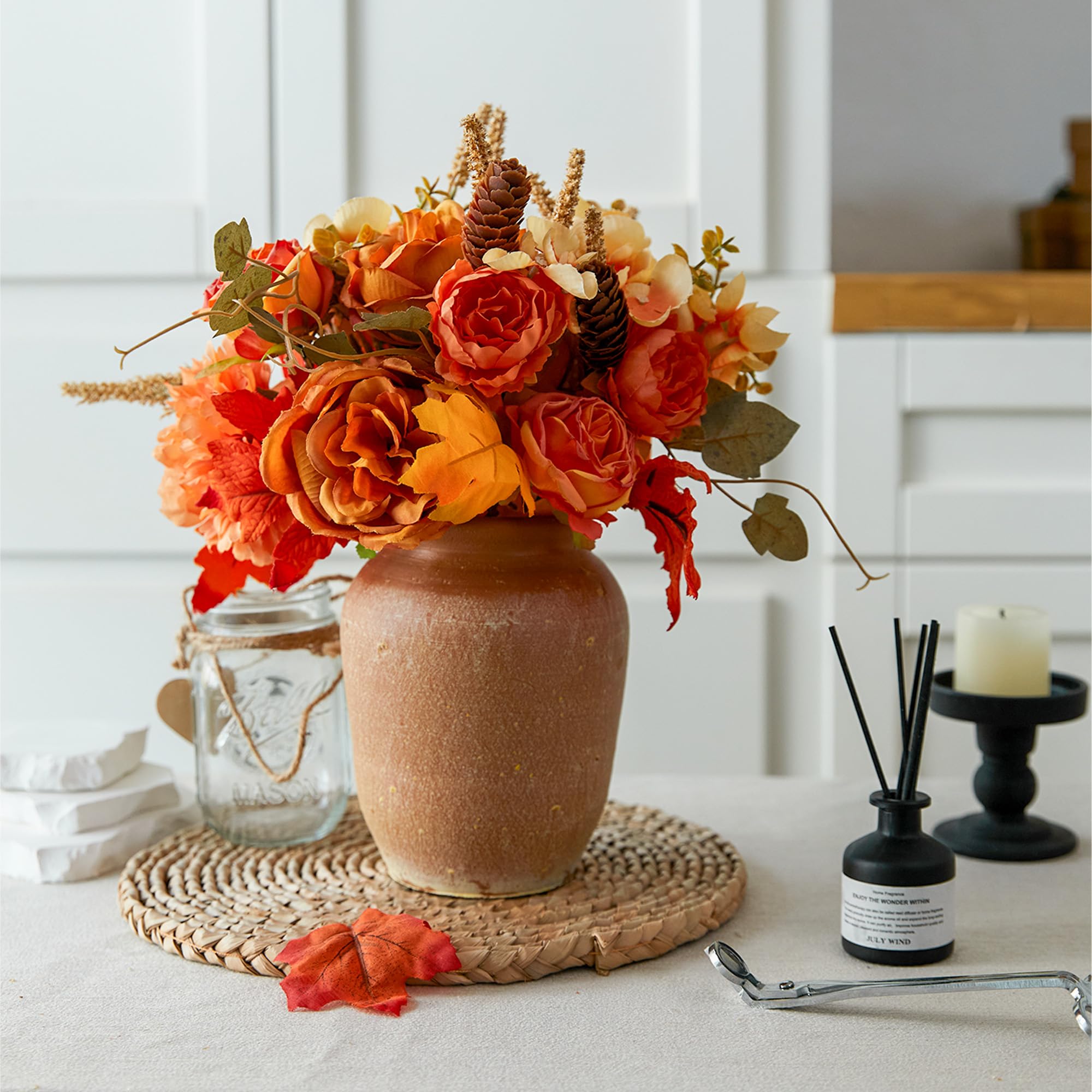 Thanksgiving Decorations - 2Pcs Artificial Fall Flowers, Fall Decor Flower Bouquet for Wedding Bouquets Autumn Decor Centerpieces Arrangements Faux Flowers Party Bridal Baby Shower Home Decorations