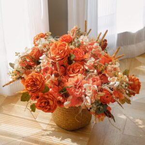 Thanksgiving Decorations - 2Pcs Artificial Fall Flowers, Fall Decor Flower Bouquet for Wedding Bouquets Autumn Decor Centerpieces Arrangements Faux Flowers Party Bridal Baby Shower Home Decorations