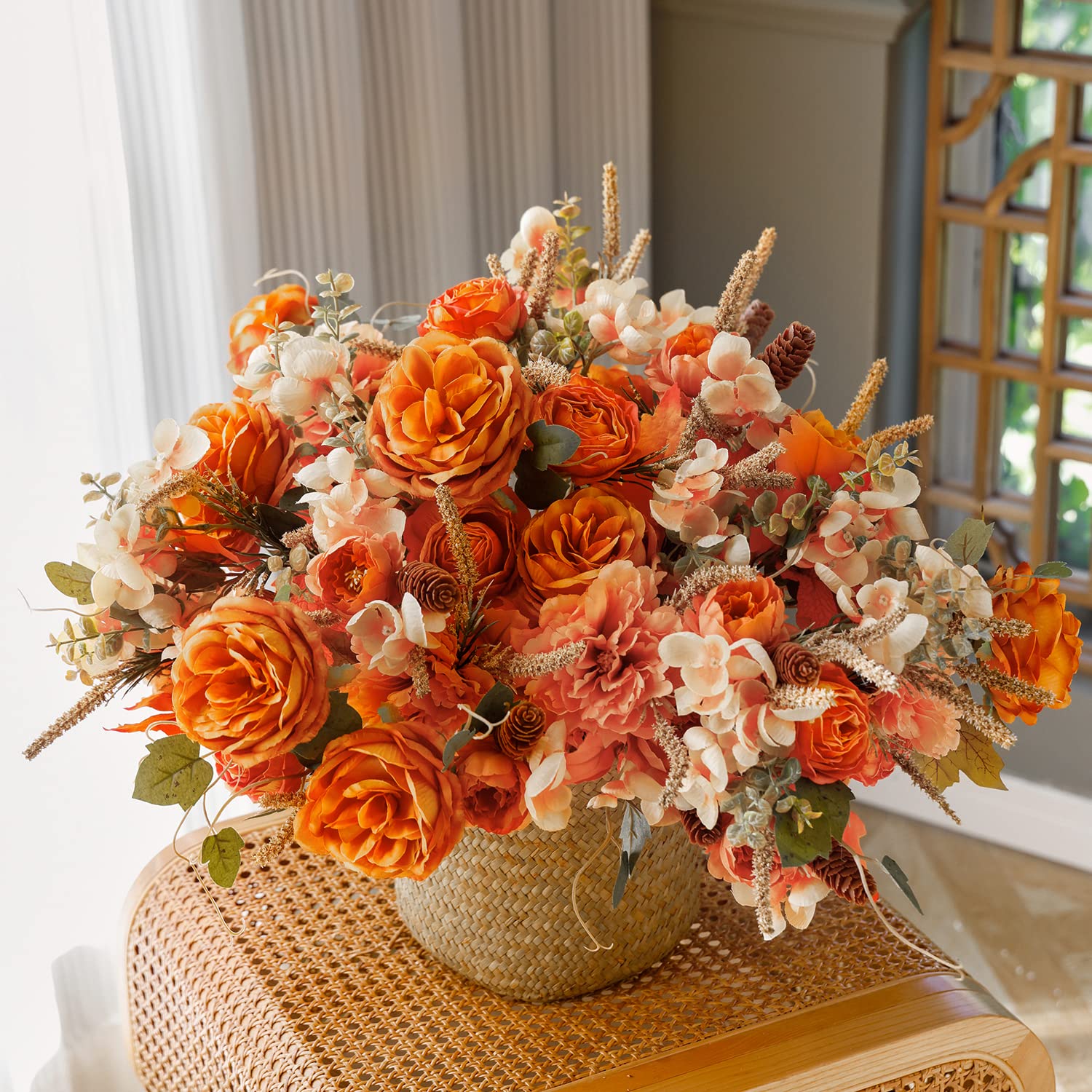 Thanksgiving Decorations - 2Pcs Artificial Fall Flowers, Fall Decor Flower Bouquet for Wedding Bouquets Autumn Decor Centerpieces Arrangements Faux Flowers Party Bridal Baby Shower Home Decorations