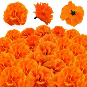 trvancat marigold flowers heads bulk 100pcs, silk artificial flowers for diy for diwali,indian festival, diy marigold garland wedding decor 6cm (100 pcs)