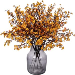 momkids 6 pcs faux flower fake babys breath flower bulk artificial gypsophila bouquet silk floral for home kitchen bedroom festival wedding xmas party decor (orange)