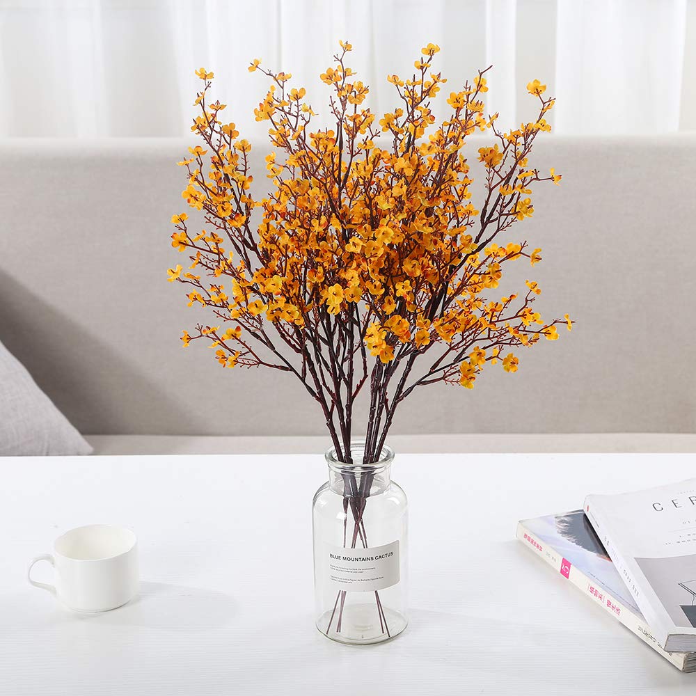 Momkids 6 Pcs Faux Flower Fake Babys Breath Flower Bulk Artificial Gypsophila Bouquet Silk Floral for Home Kitchen Bedroom Festival Wedding Xmas Party Decor (Orange)