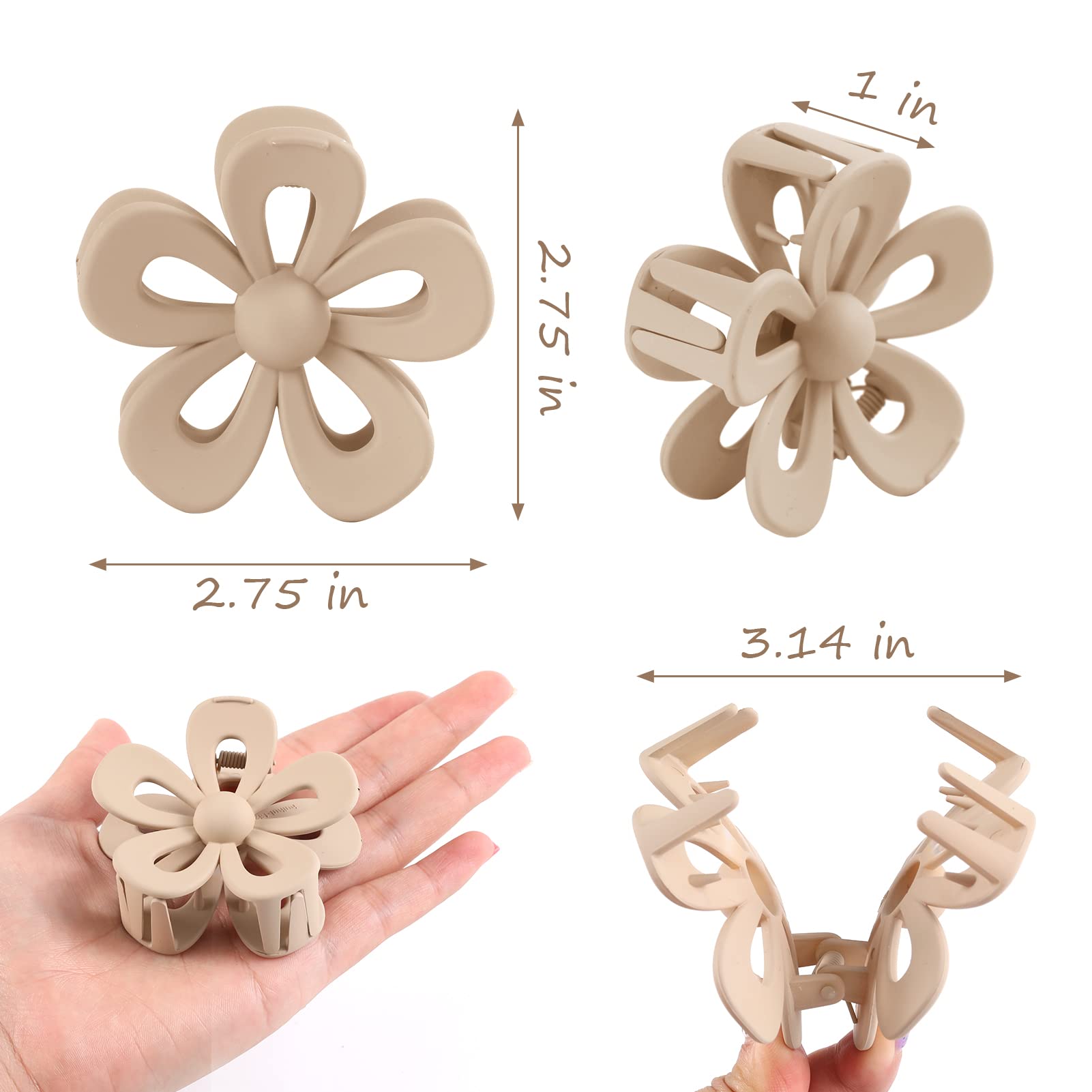 Flower Claw Clips For Women Girls, Cute Medium Hair Claw Clips, Daisy Hair Clips For Thick Thin Hair, 2.75 Inch Flower Matte Large Claw Clips, Non Slip Neutral Jaw Clips Hair Accessories, 6 Pack