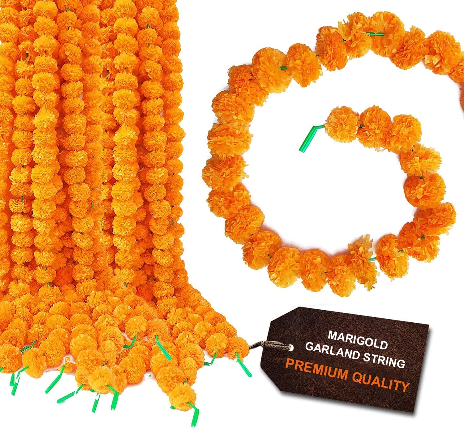 SATVIK 6 PC (5feet/60 inch) Artificial Marigold Flowers Garland for Puja Indian/American Indoor/Outdoor Party Decoration for Diwali, Christmas, Wedding, Halloween, Mantle, Spring Bush Faux Orange