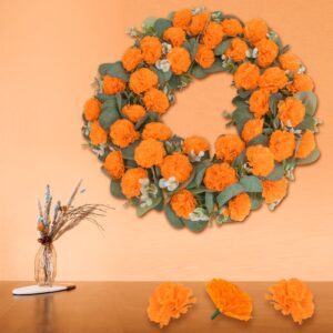 30 pcs Artificial Marigold Flowers,3.54" Silk Marigold Flower Heads,Orange Flowers Artificial for Decoration,Marigold Heads for Parties,Indian Wedding,Indian Theme,Diwali Home Decor DIY Wreath Garland