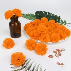 30 pcs Artificial Marigold Flowers,3.54" Silk Marigold Flower Heads,Orange Flowers Artificial for Decoration,Marigold Heads for Parties,Indian Wedding,Indian Theme,Diwali Home Decor DIY Wreath Garland