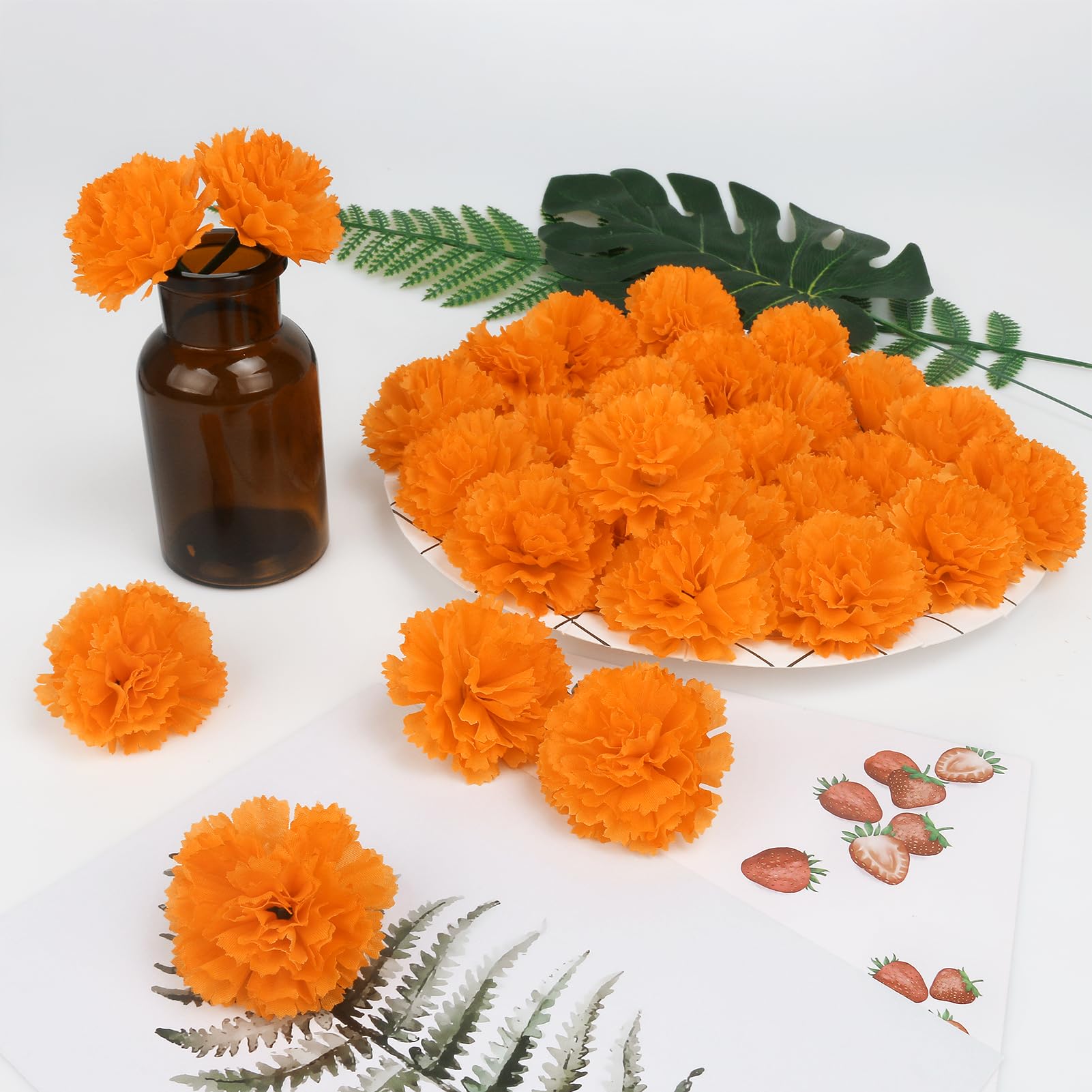 30 pcs Artificial Marigold Flowers,3.54" Silk Marigold Flower Heads,Orange Flowers Artificial for Decoration,Marigold Heads for Parties,Indian Wedding,Indian Theme,Diwali Home Decor DIY Wreath Garland