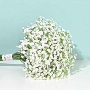 yastouay babys breath artificial flowers, 6pcs fake white babys breath flowers artificial bulk, real touch faux babies breath gypsophila bouquet for wedding floral arrangement party decor