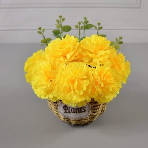 DH EYB Carnation Artificial Flowers Bulk, 50PCS Silk Carnation Fake Flower Heads with Stem for Home Wedding Decorations DIY Wreath Garland Crafts Wedding Party (Yellow and Orange)