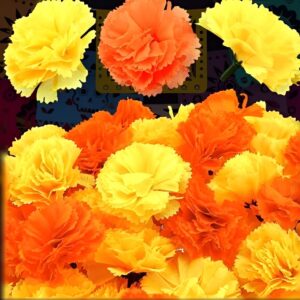 DH EYB Carnation Artificial Flowers Bulk, 50PCS Silk Carnation Fake Flower Heads with Stem for Home Wedding Decorations DIY Wreath Garland Crafts Wedding Party (Yellow and Orange)