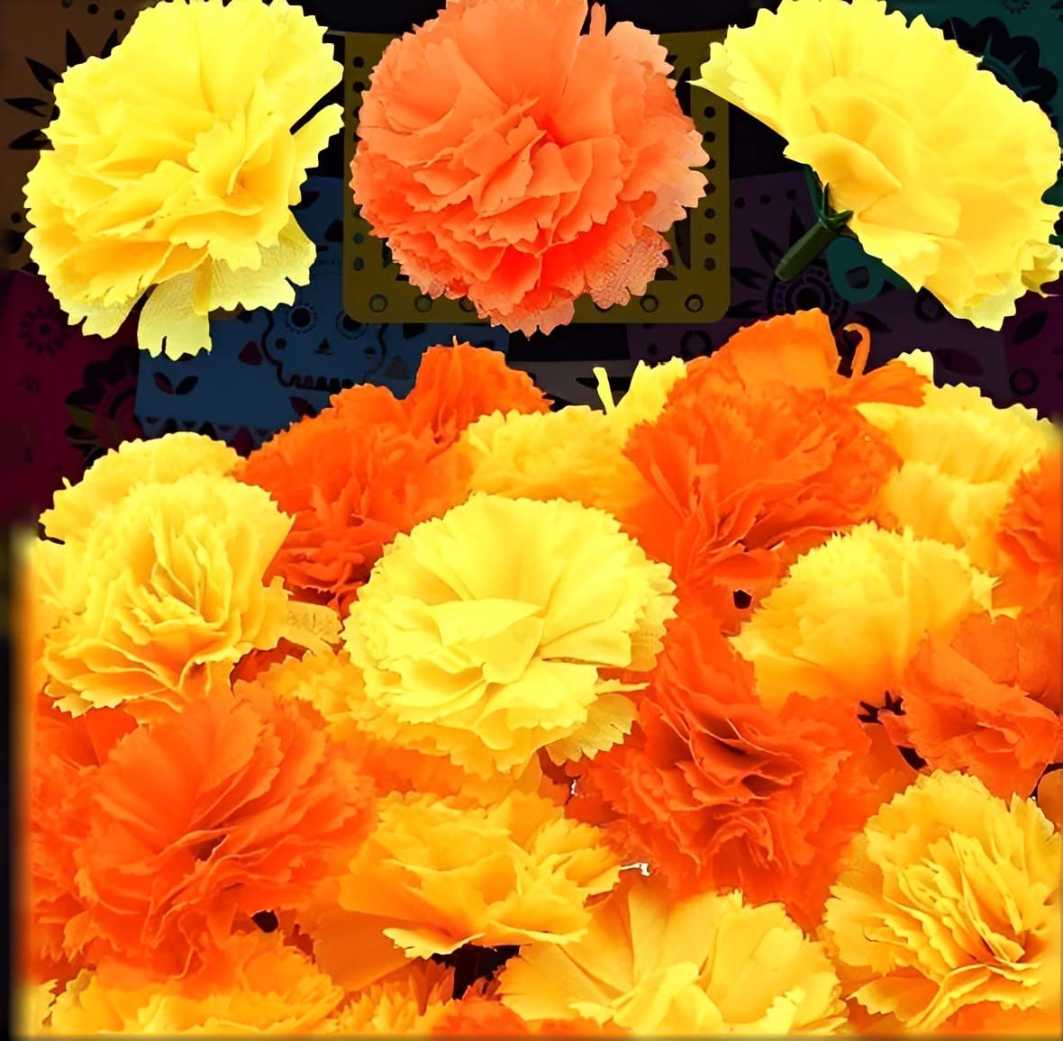 DH EYB Carnation Artificial Flowers Bulk, 50PCS Silk Carnation Fake Flower Heads with Stem for Home Wedding Decorations DIY Wreath Garland Crafts Wedding Party (Yellow and Orange)