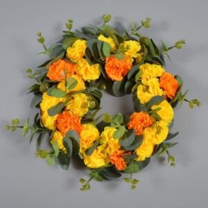 DH EYB Carnation Artificial Flowers Bulk, 50PCS Silk Carnation Fake Flower Heads with Stem for Home Wedding Decorations DIY Wreath Garland Crafts Wedding Party (Yellow and Orange)