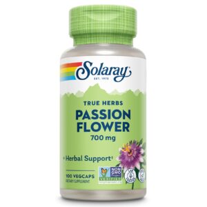 solaray passion flower 700 mg whole aerial - soothing herbal support - passion flower capsules - vegan, non-gmo, 60-day guarantee, lab verified - 50 servings, 100 vegcaps