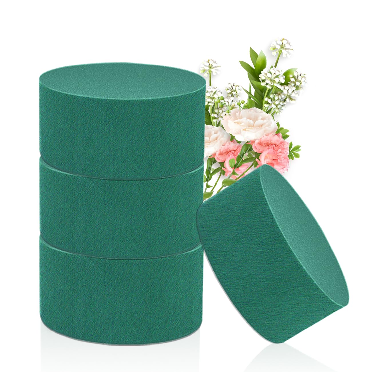 4Pcs Floral Foam Round 3.2" Green Wet Dry Flower Foam Blocks Florist Plant Foam for Artificial and Fresh Flower Arrangement