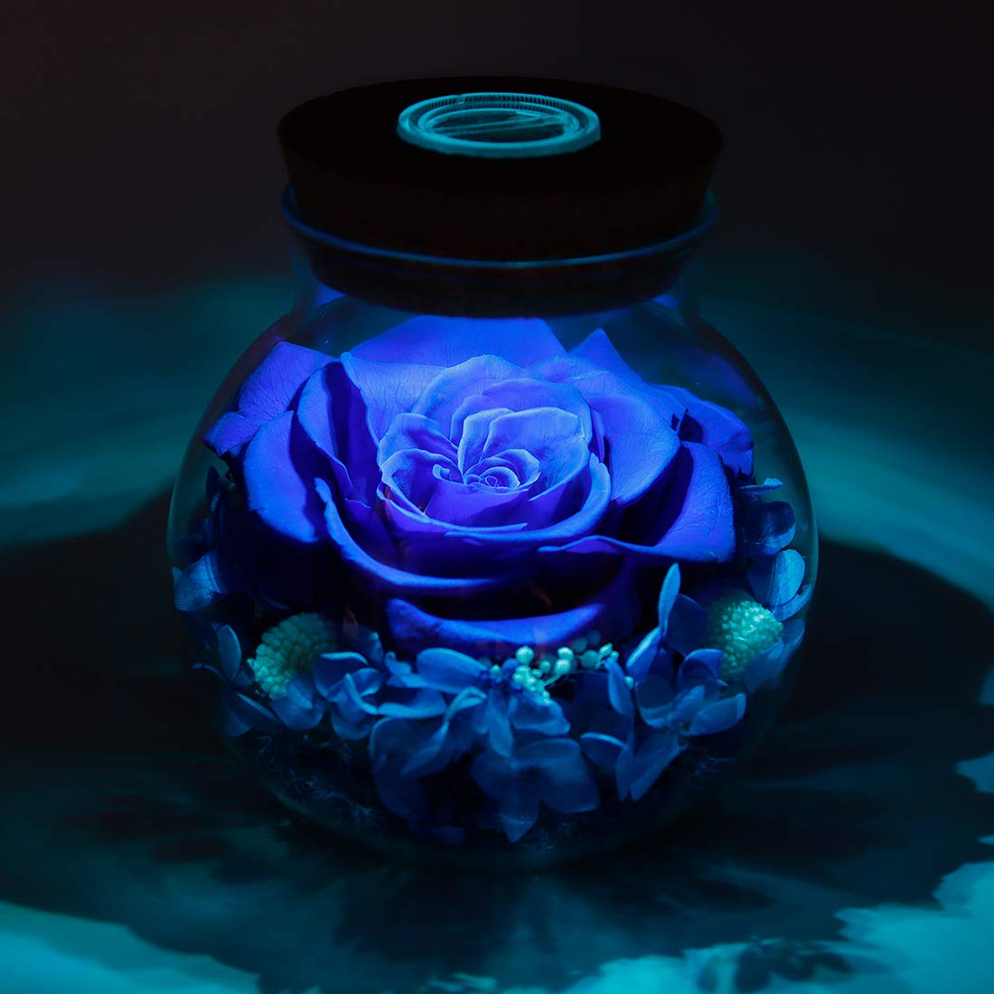 roliys Preserved Real Roses with Colorful Mood Light Wishing Bottle, Eternal Rose，Never Withered Flowers, Table Decor,Christmas Anniversary Valentine's, Blue 4.3inch, 1pcs