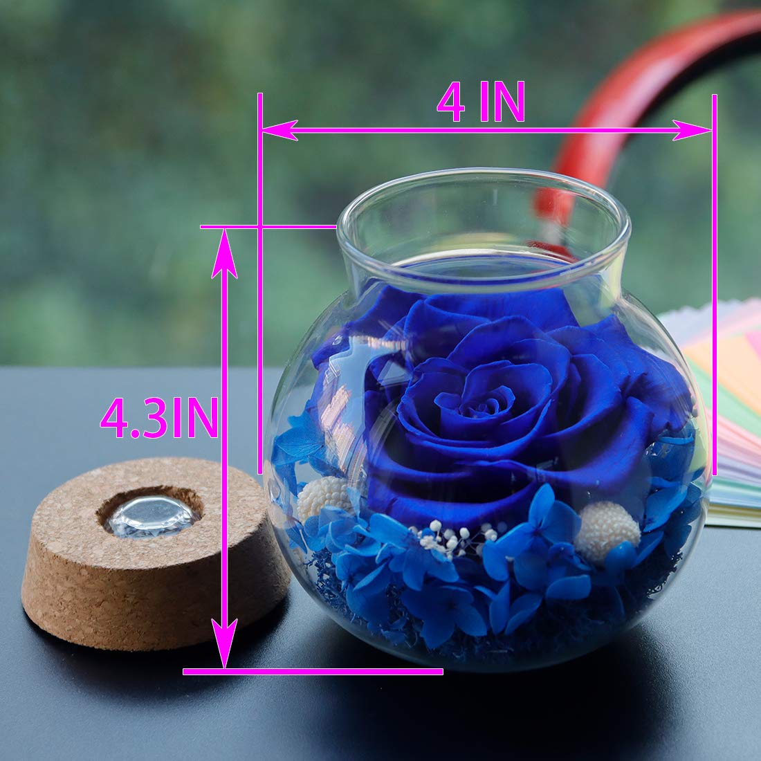 roliys Preserved Real Roses with Colorful Mood Light Wishing Bottle, Eternal Rose，Never Withered Flowers, Table Decor,Christmas Anniversary Valentine's, Blue 4.3inch, 1pcs