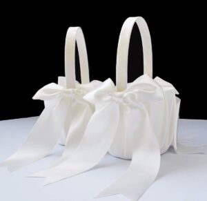 atailove 2 pcs flower girl basket set- cute cherish wedding flower baskets (ivory)