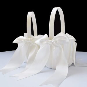 ATAILOVE 2 Pcs Flower Girl Basket Set- Cute Cherish Wedding Flower Baskets (Ivory)