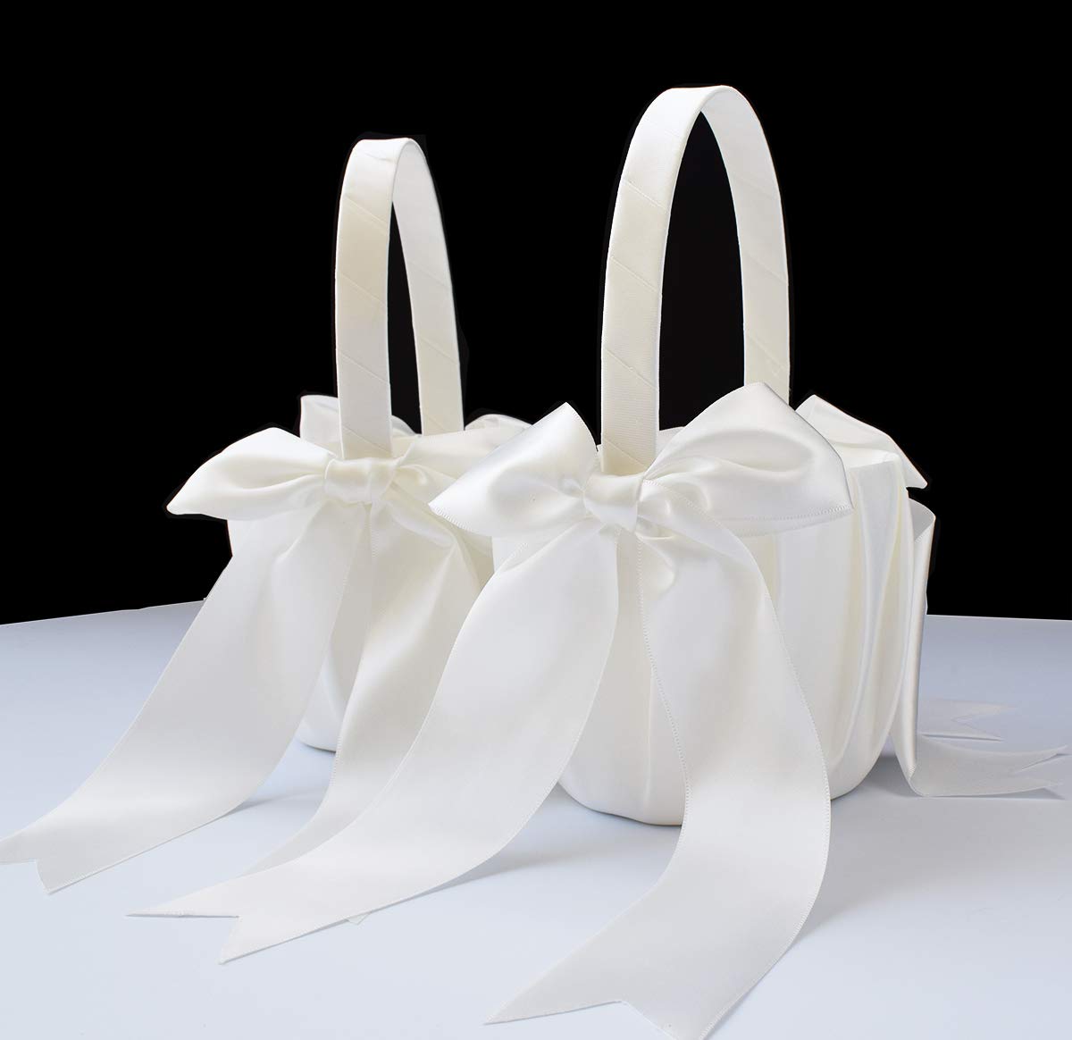 ATAILOVE 2 Pcs Flower Girl Basket Set- Cute Cherish Wedding Flower Baskets (Ivory)