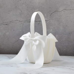 ATAILOVE 2 Pcs Flower Girl Basket Set- Cute Cherish Wedding Flower Baskets (Ivory)