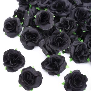 kesoto 50pcs black roses artificial flowers bulk, 1.6 inch small silk fake roses flower heads for decoration, crafts, wedding halloween party home decor