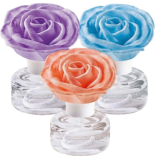 Renuzit Scent Blossoms Fragrance Diffuser with Handmade Flower Variety 3 Pack, Sweet Dreams Relaxing Lavender (2) Pure Refresh Ocean Breeze (1) Made with Essential Oils, Bonus Party-pom Tissue Packet