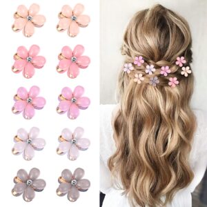 paderison 10pcs flower hair clips for girls small hair claw clips mini flower hair clips with crystal cute metal claw clips sparkling hair barrettes nonslip side clip hair accessories for women