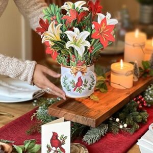 Freshcut Paper Pop Up Cards, Winter Joy, 12 Inch Life Sized Forever Flower Bouquet 3D Popup Greeting Cards, Christmas Cards, Holiday Gift Cards with Note Card and Envelope