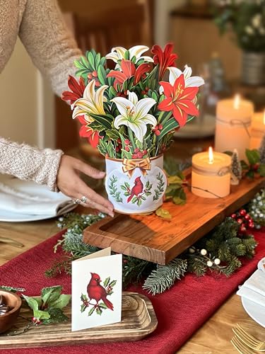 Freshcut Paper Pop Up Cards, Winter Joy, 12 Inch Life Sized Forever Flower Bouquet 3D Popup Greeting Cards, Christmas Cards, Holiday Gift Cards with Note Card and Envelope