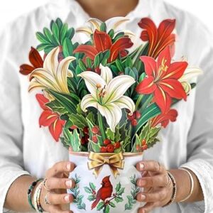 Freshcut Paper Pop Up Cards, Winter Joy, 12 Inch Life Sized Forever Flower Bouquet 3D Popup Greeting Cards, Christmas Cards, Holiday Gift Cards with Note Card and Envelope