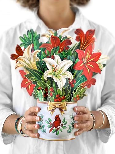 Freshcut Paper Pop Up Cards, Winter Joy, 12 Inch Life Sized Forever Flower Bouquet 3D Popup Greeting Cards, Christmas Cards, Holiday Gift Cards with Note Card and Envelope