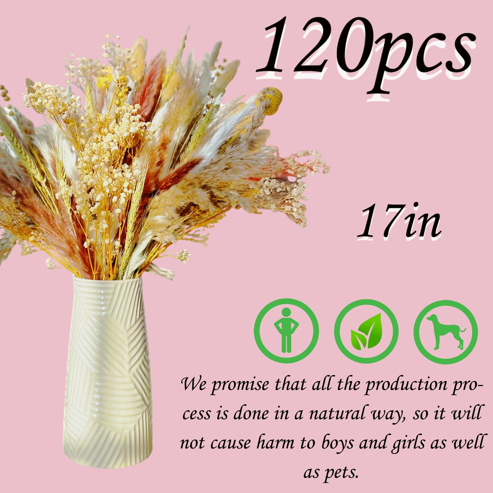 120 Pcs Natural Dried Pampas Grass Bouquet Boho Home Decor Dried Flowers for Fall Decor Bouquet Wedding for Centerpiece Table Decor Rustic Farmhouse Party Decor