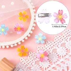 HINZIC 30Pcs Mini Flower Hair Clips Cherry Blossom Claw Clips Cute Flower Hair Pins Small Hair Barrettes Decorative Wedding Prom Valentines Hair Accessories for Teen Girls Women (Pink Yellow Blue)