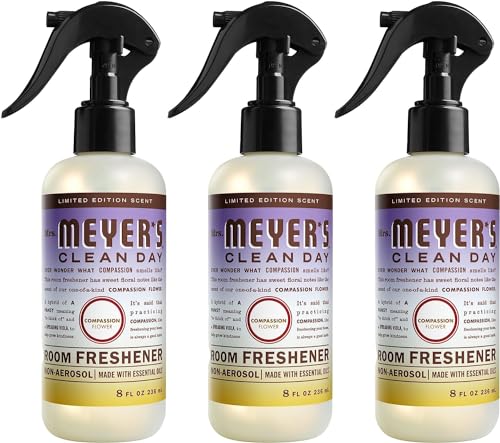 MRS. MEYER'S CLEAN DAY Room and Air Freshener Spray, Non-Aerosol Spray Bottle Infused with Essential Oils, Compassion Flower, 8 fl. oz - Pack of 3