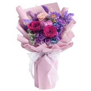 lovenfold Flowers for Delivery Prime,Preserved Flowers Bouquets,Purple Rose Bouquets That Last 1-3 Years,Gift for Her: Birthday Christmas Valentine's Day Mother's Day, Room Decorations