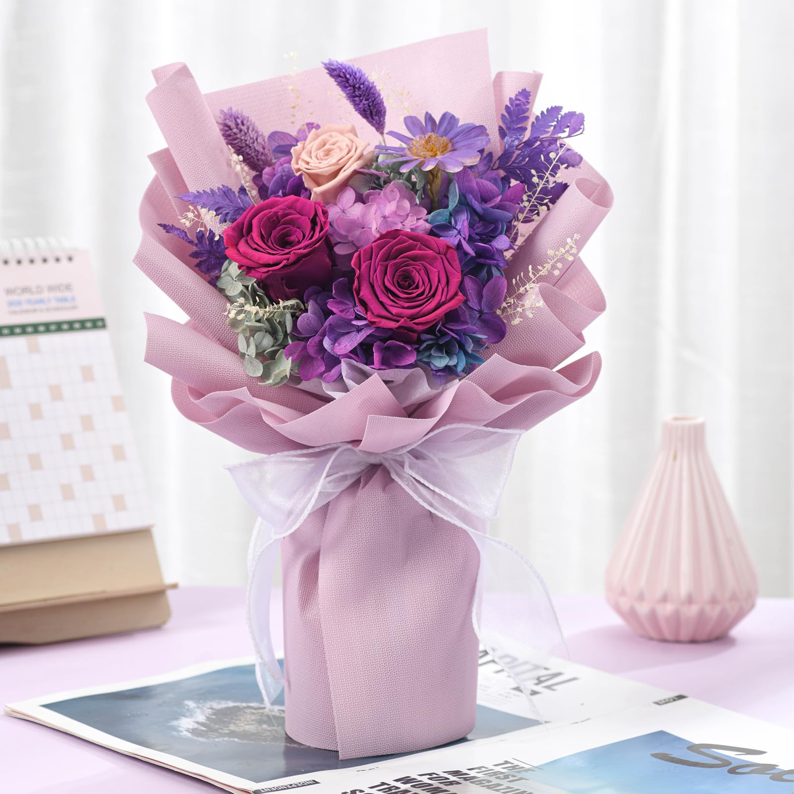 lovenfold Flowers for Delivery Prime,Preserved Flowers Bouquets,Purple Rose Bouquets That Last 1-3 Years,Gift for Her: Birthday Christmas Valentine's Day Mother's Day, Room Decorations