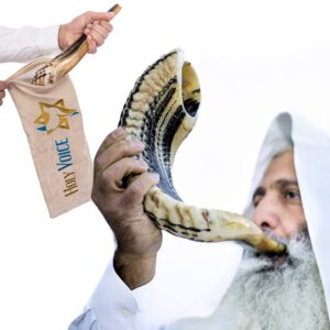 handcrafted kosher ram shofar from israel – 14"-16" musical horn with shofar bag – decorative, functional jewish gifts for women & men by holy voice, half polished