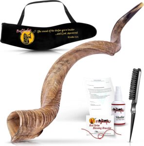 proshofar israel shofar set, natural kudu horn shofar, kosher shofar yemenite traditional musical instrument for jewish spiritual ceremonies and religious sermons, made in israel