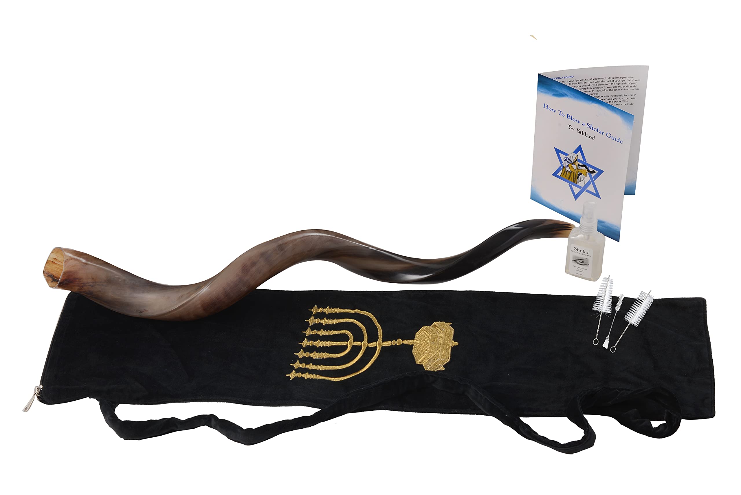 SHOFAR 36-38" Extra Large Yemenite Kudu Horn Full Polished + Anti Odor Spray + Brush + BAG From Israel