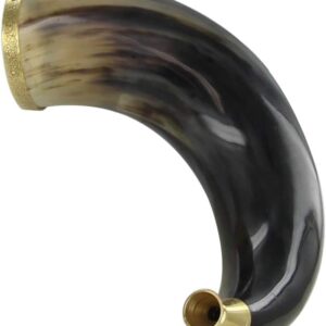 Armory Replicas Handmade Authentic Natural Gjallarhorn War Trumpet Medieval Inspired Functional Prop Real Cow Bovine Viking Blowing Horn w/Carved Brass Collar