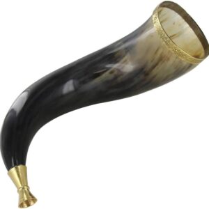 Armory Replicas Handmade Authentic Natural Gjallarhorn War Trumpet Medieval Inspired Functional Prop Real Cow Bovine Viking Blowing Horn w/Carved Brass Collar