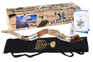 shofar from israel polish polished silver plated set kudu horn yemenite lion of judah + bag + spray + guide + carrying box case (30"-32")